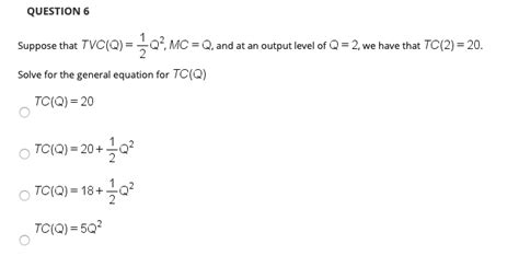 Solved QUESTION Suppose That TVC Q Q MC MC Q And Chegg