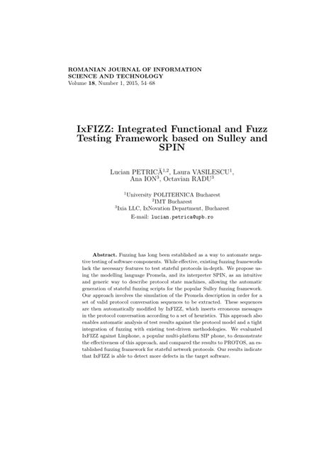 Pdf Ixfizz Integrated Functional And Fuzz Testing Framework Based On Sulley And Spin