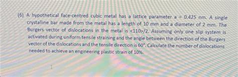 Solved 6 A Hypothetical Face Centred Cubic Metal Has A