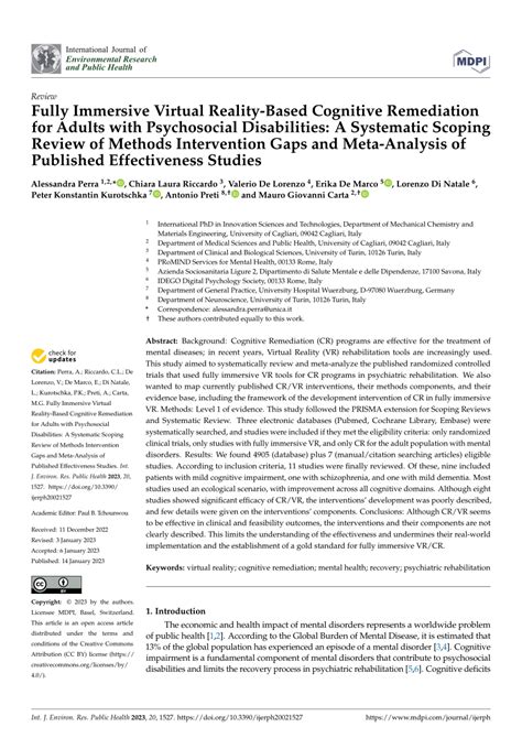 Pdf Fully Immersive Virtual Reality Based Cognitive Remediation For Adults With Psychosocial