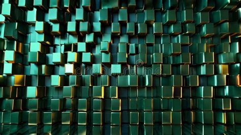 Animated Emerald Gold Vertical 3d Background In Motion Cubes Rise Up And Fall Back Down Stock