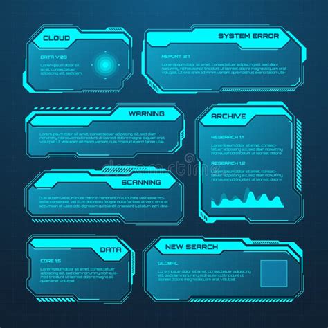 Blue Futuristic Hud Or Ui Elements Sci Fi User Interface Text Boxes