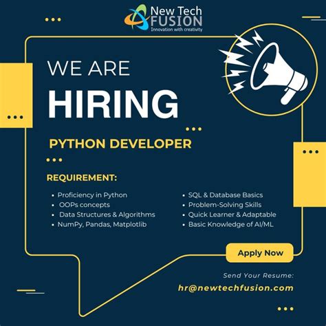 Pythonjobs Hiring Pythondeveloper Fresherjobs Jobopportunity… Newtechfusion Cybertech Pvt