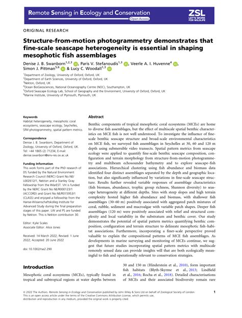 Pdf Structure‐from‐motion Photogrammetry Demonstrates That Fine‐scale Seascape Heterogeneity