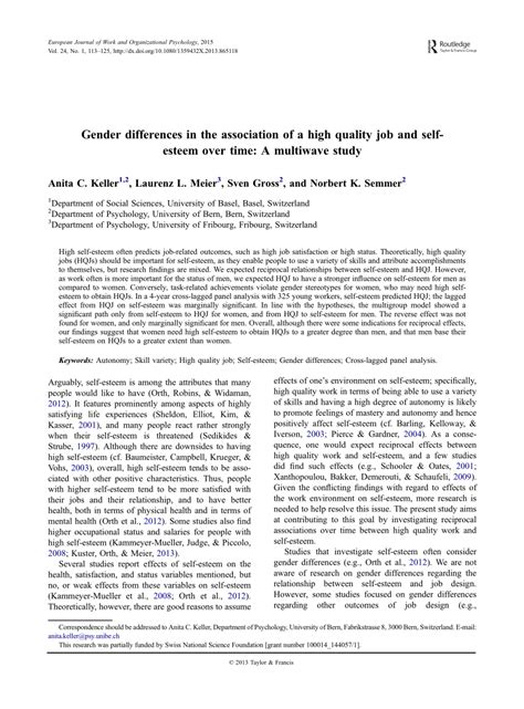 Pdf Gender Differences In The Association Of A High Quality Job And
