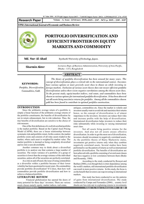 Pdf Portfolio Diversification And Efficient Frontier On Equity