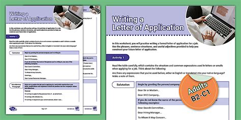 Esl Writing A Letter Of Application Worksheet Adults B2 C1