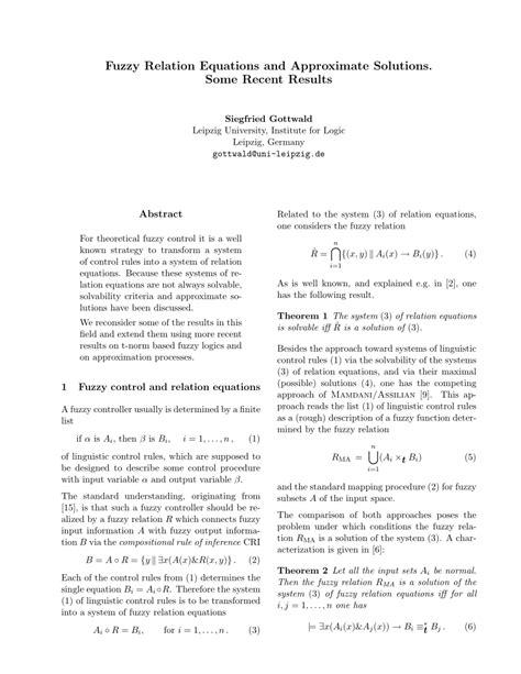 Pdf Fuzzy Relation Equations And Approximate Solutions Some Recent