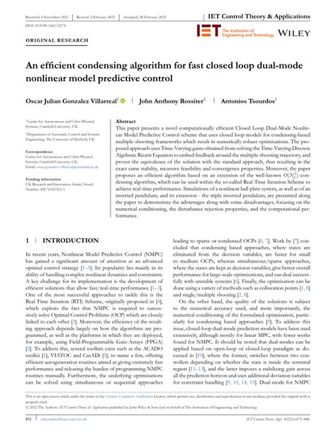 Pdf An Efficient Condensing Algorithm For Fast Closed Loop Dual Mode Nonlinear Model
