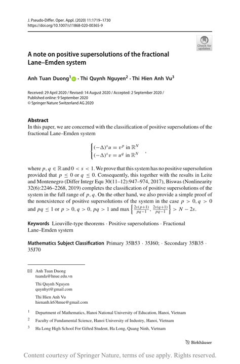 A Note On Positive Supersolutions Of The Fractional Laneemden System Request Pdf