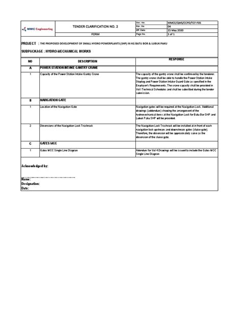 Hydro Tender Clarification No 2 Pdf