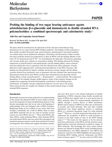 Pdf Probing The Binding Of Two Sugar Bearing Anticancer Agents Aristololactam D Glucoside