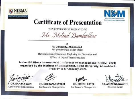 milind bambadkar on linkedin presented my research paper at nicom conference at nirma university
