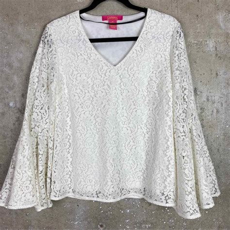 Catherine Malandrino White Lace Bell Sleeve Flare Top Gem
