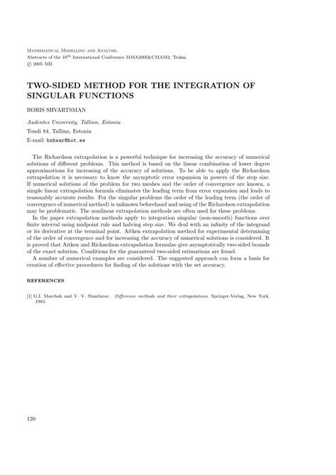 Pdf Two Sided Method For The Integration Of Singular Functions
