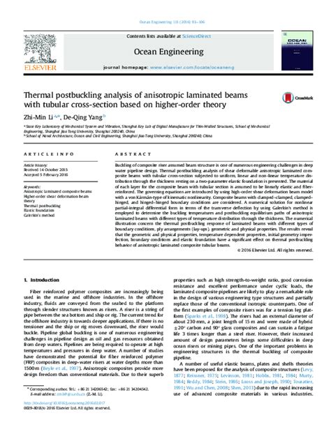 Pdf Thermal Postbuckling Analysis Of Anisotropic Laminated Beams With Tubular Cross Section