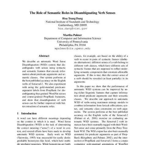 The Role Of Semantic Roles In Disambiguating Verb Senses Acl Anthology