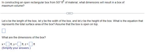 In Constructing An Open Rectangular Box From 507ft2
