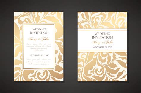 빈티지 웨딩 초대장 서식 파일이입니다 골드 전통적인 장식으로 디자인을 커버 금 금속에 대한 스톡 벡터 아트 및 기타 이미지 금 금속 금색 0명 Istock