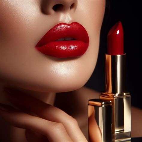 Premium Ai Image Beautiful Woman With Red Lipstick And Gold Lipstick