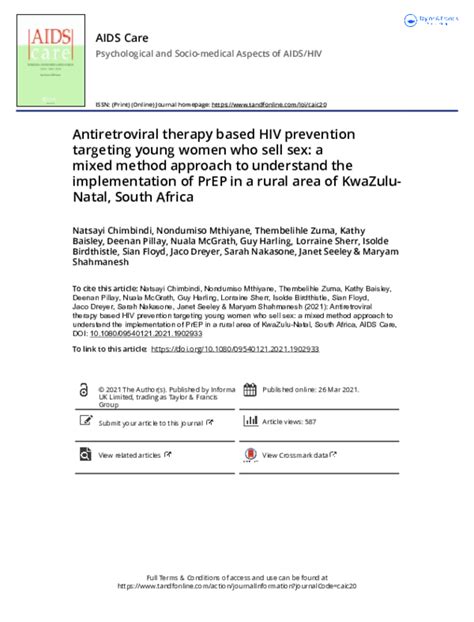 Pdf Antiretroviral Therapy Based Hiv Prevention Targeting Young Women