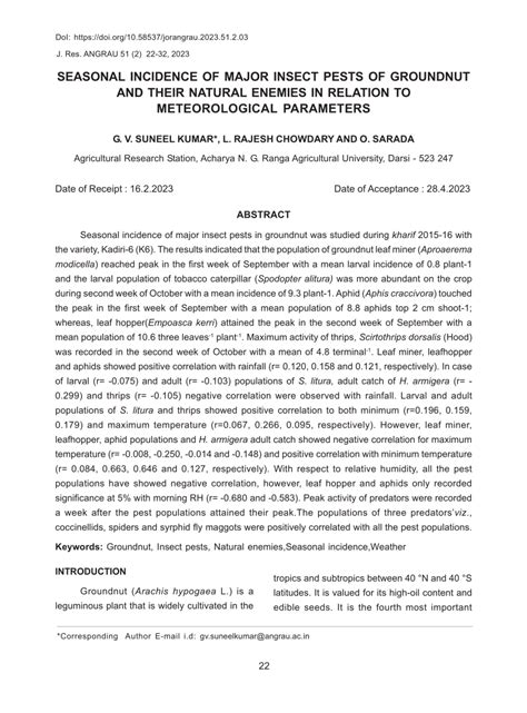 Pdf Seasonal Incidence Of Major Insect Pests Of Groundnut And Their Natural Enemies In