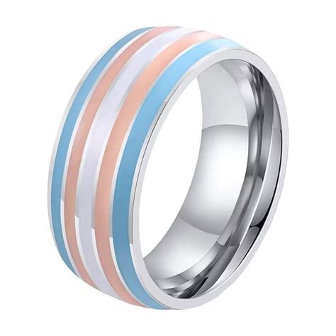Pauro Men 8mm Stainless Steel Enamel Rainbow Lgbt Pride Ring For Lesbian Gay Lgbtq Wedding Band