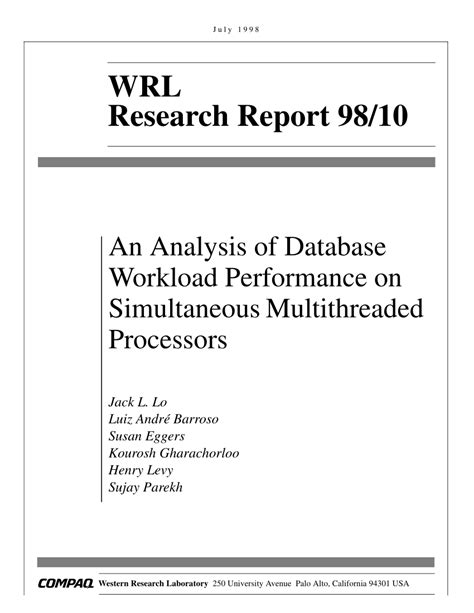 PDF An Analysis Of Database Workload Performance On Simultaneous