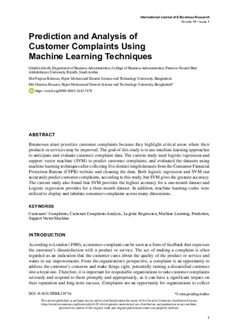Pdf Prediction And Analysis Of Customer Complaints Using Machine Learning Techniques Ghadah