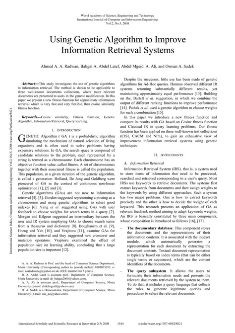Pdf Using Genetic Algorithm To Improve Information Retrieval Systems