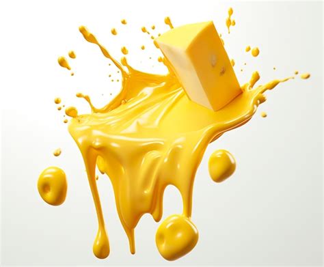 Premium Ai Image Cheese Sauce Splashing In The Air With Cheddar Cheese 3d Rendering Generative Ai