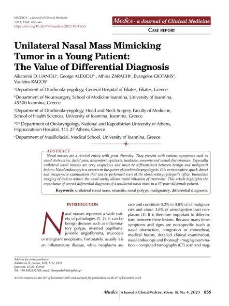 Pdf Maedica A Journal Of Clinical Medicine Case Report Case Report Unilateral Nasal Mass