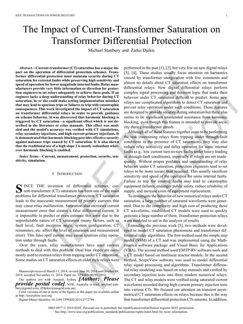 Pdf The Impact Of Current Transformer Saturation On Transformerdifferential Protection