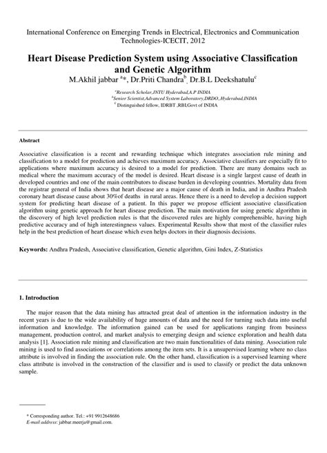 Pdf An Evolutionary Algorithm For Heart Disease Prediction