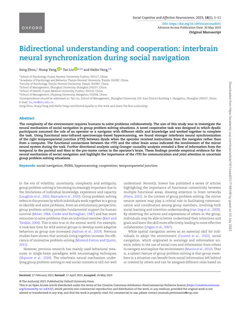 Pdf Bidirectional Understanding And Cooperation Interbrain Neural Synchronization During