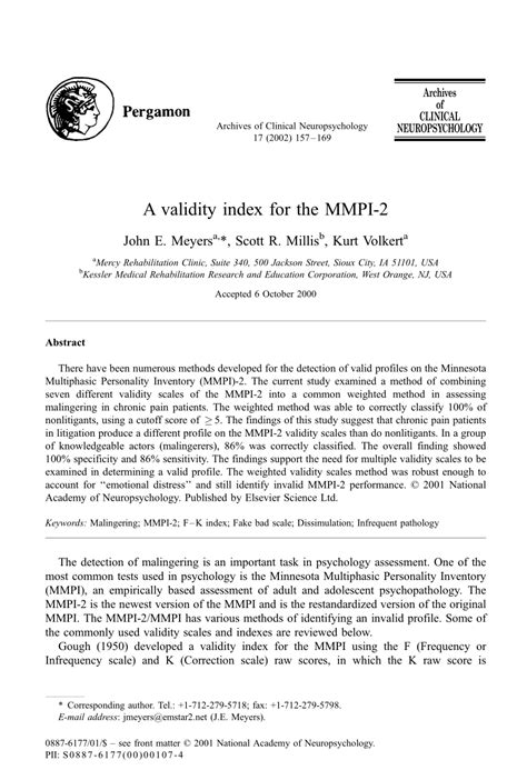 Pdf A Validity Index For The Mmpi2
