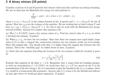 Solved A Binary Mixture 10 Points Consider A Mixture Of A And B