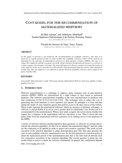 pdf cost model for the recommendation of materialized webviews