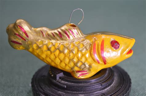 Купить Елочная стеклянная игрушка Рыба рыбка желтая Стекло подвес СССР в интернет