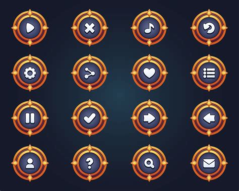 Set Of Silver Buttons For Mobile Games Game Interface Cartoon Ui