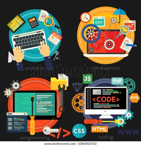 Programming Development Analytics Coding Concept Banners Stock Vector