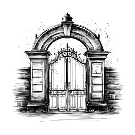 게이트 단색 잉크 스케치 터 드로잉 조각 스타일 일러스트레이션 프리미엄 벡터 게이트 단색 잉크 스케치 터 드로잉 조각 스타일 일러스트레이션 프리미엄 벡터