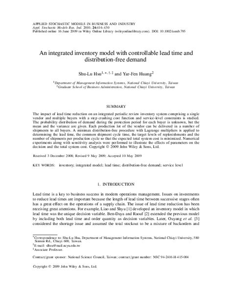 Pdf An Integrated Inventory Model With Controllable Lead Time And Distribution Free Demand