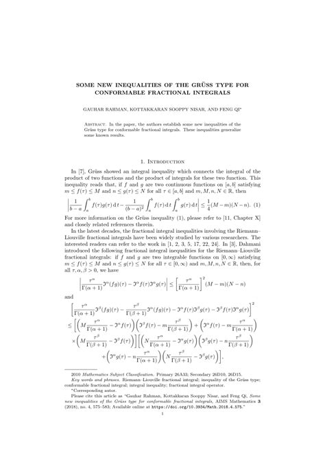Pdf Some New Inequalities Of The Grüss Type For Conformable Fractional Integrals