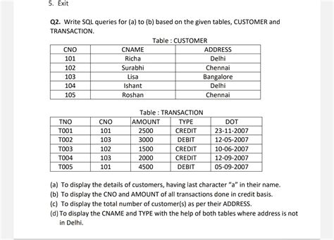 Q2 Write Sql Queries For A To B Based On Studyx