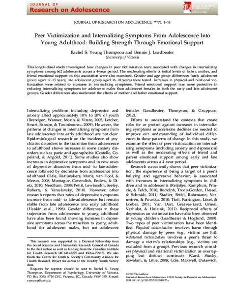 Pdf Peer Victimization And Internalizing Symptoms From Adolescence Into Young Adulthood