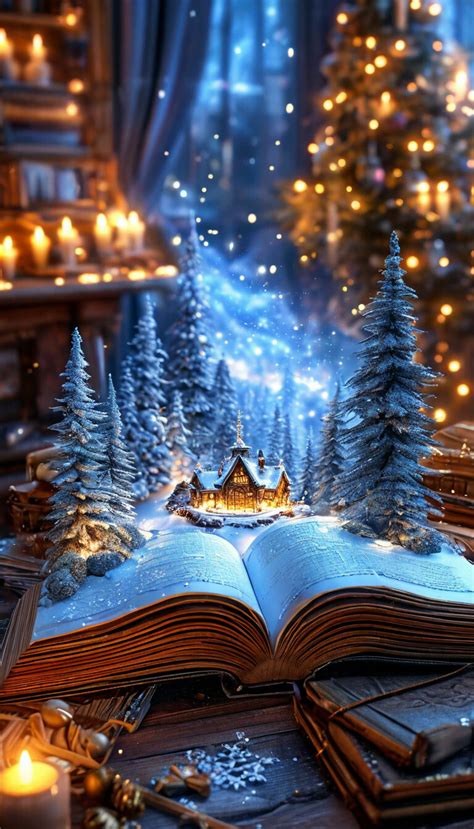 «Зимняя 3d волшебная сказка вырастает из раскрытой книги которая лежит … — картинка создана в