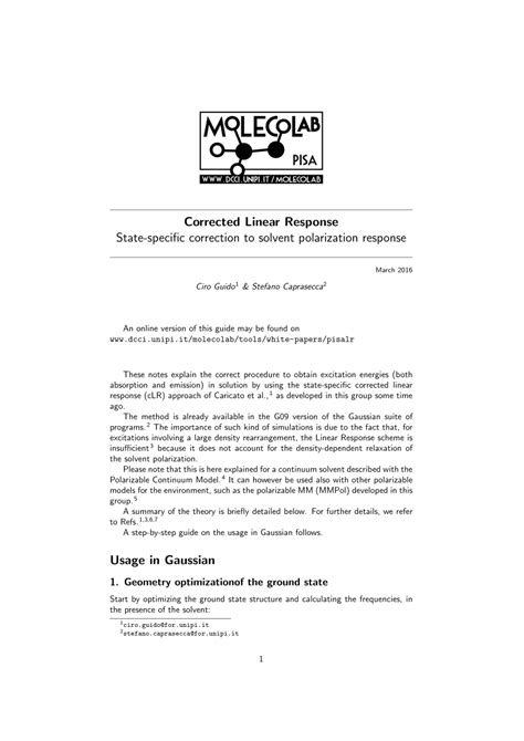 Pdf How To Perform Corrected Linear Response Calculations In G09