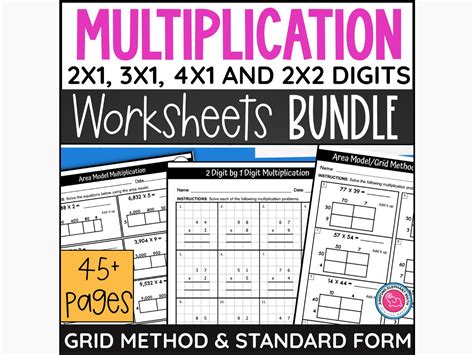 Multiplication Worksheets 2 X1 Digit 3x1 Digit 4x1 Digit And 2 Digit By 2 Digit Grid Method And
