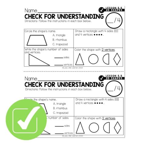 Lucky To Learn Math 1st Grade Geometry Lesson 55 Identify And Draw 2d Shapes Check